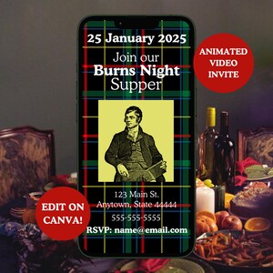 Editable Burns Night Mobile Animated Invitation, Robert Burns Supper ...