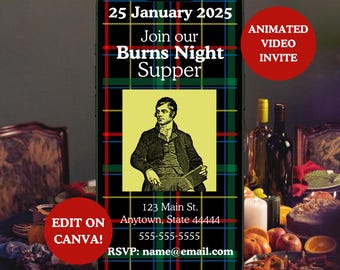 Editable Burns Night Mobile Animated Invitation, Robert Burns Supper ...