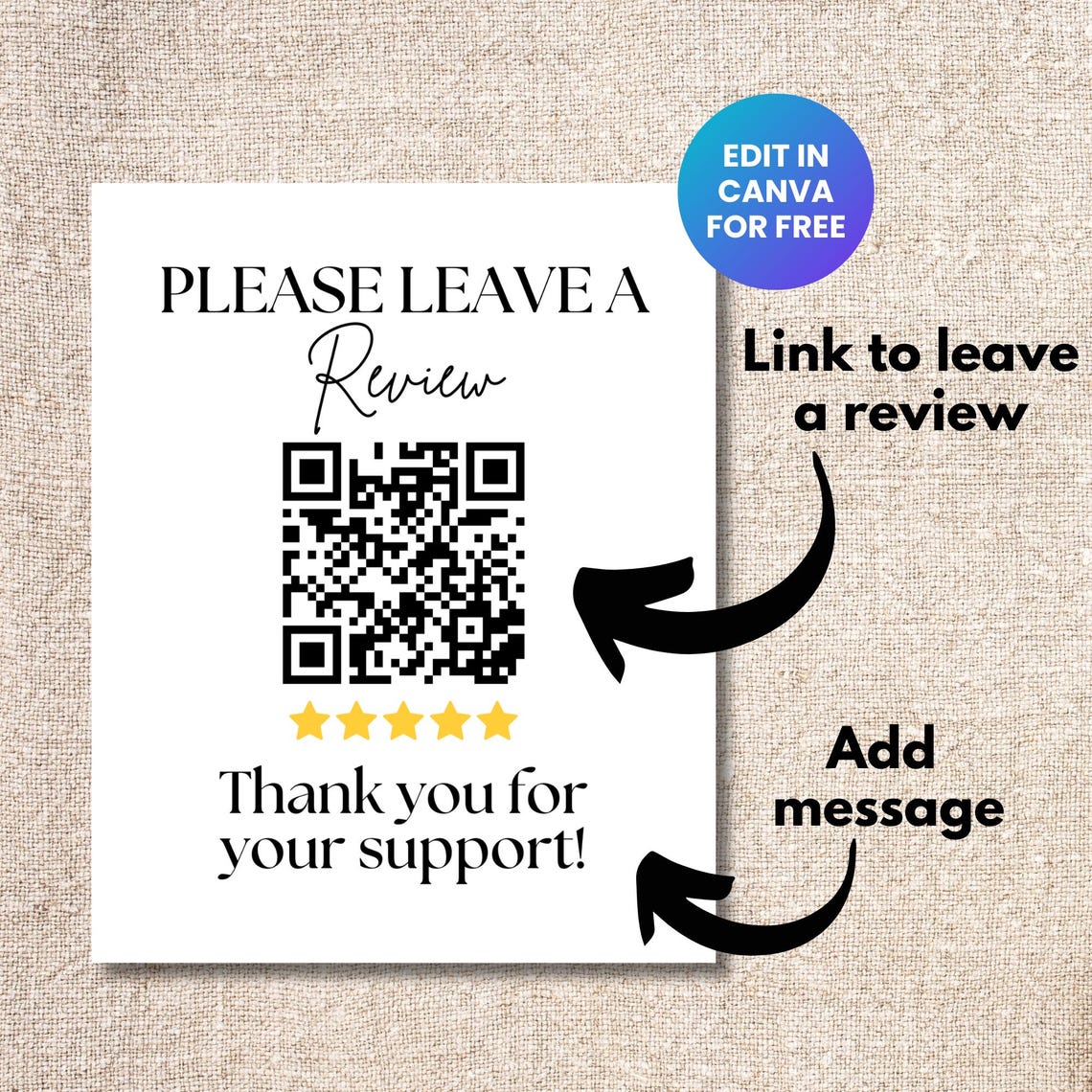 Editable Please Leave a Review QR Code Sign Template, Thank You ...