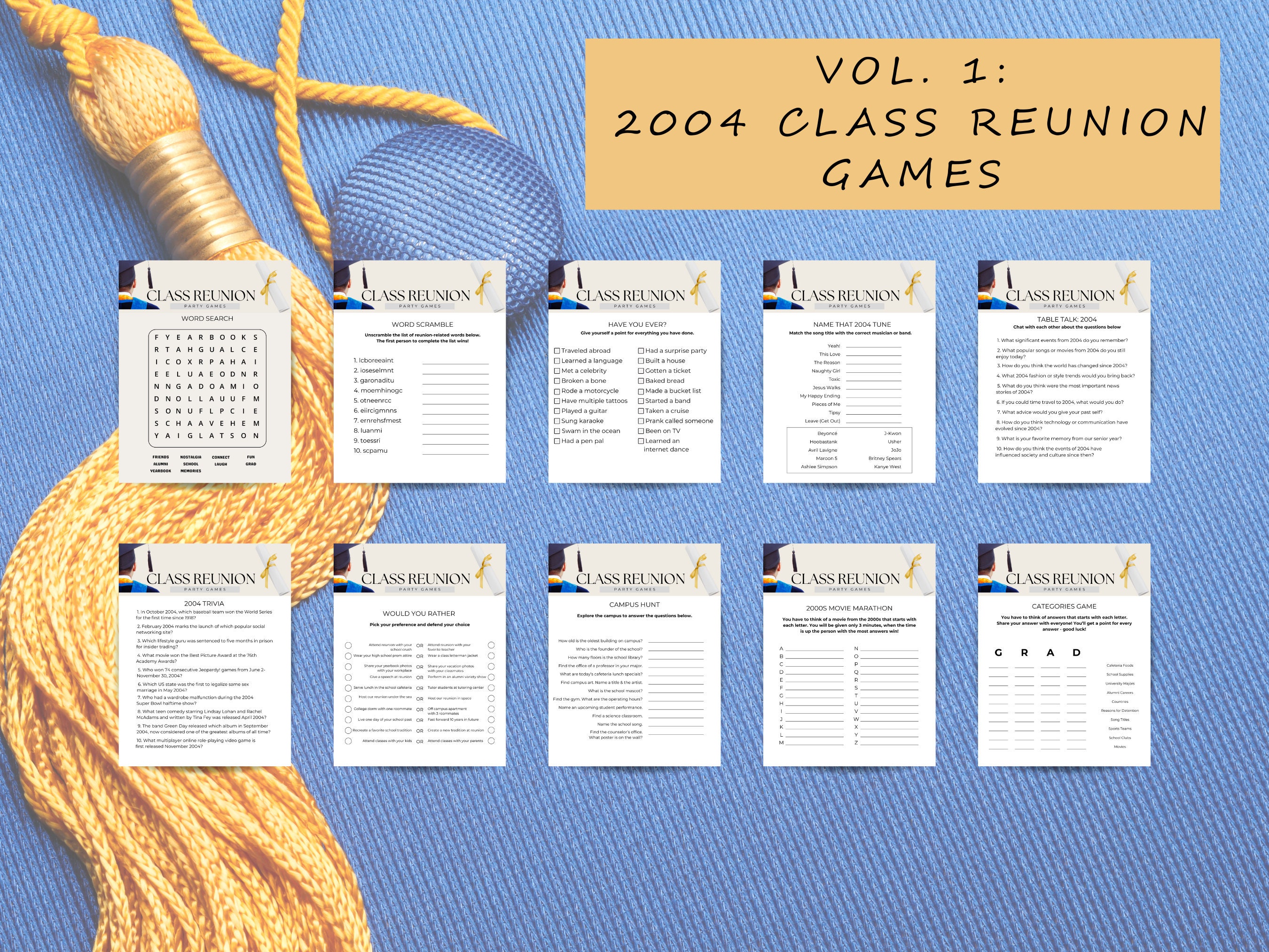 Printable Class of 2004 Class Reunion Games, High School Reunion, Class ...