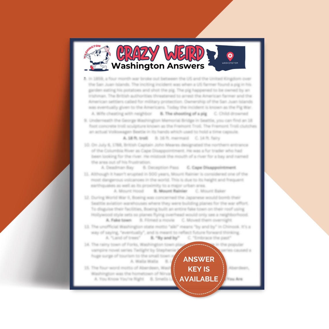 Printable Crazy Weird Washington Trivia Game, US States Pub Trivia ...