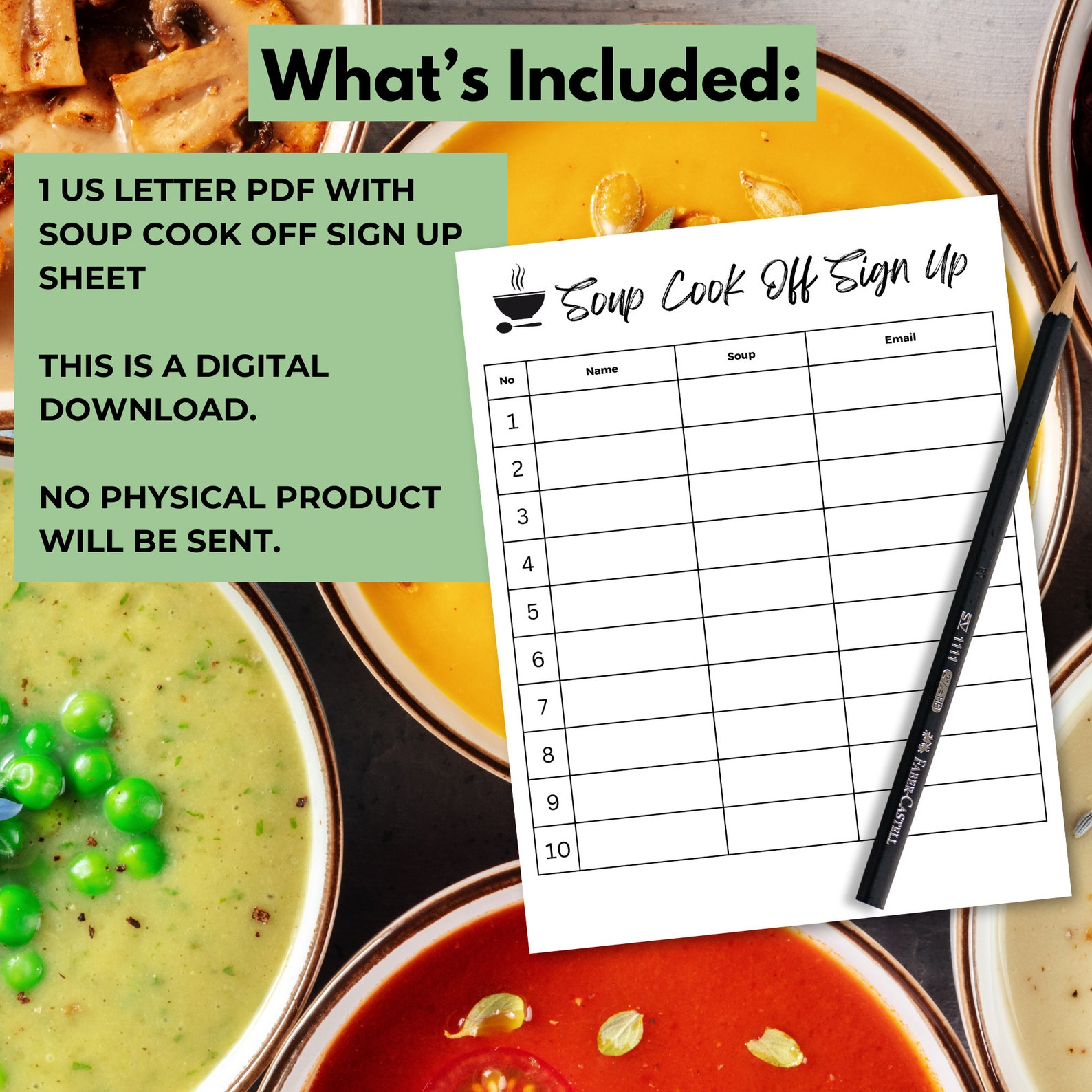 Printable Soup Cook off Sign up Sheet Bundle - Perfect for Office or ...