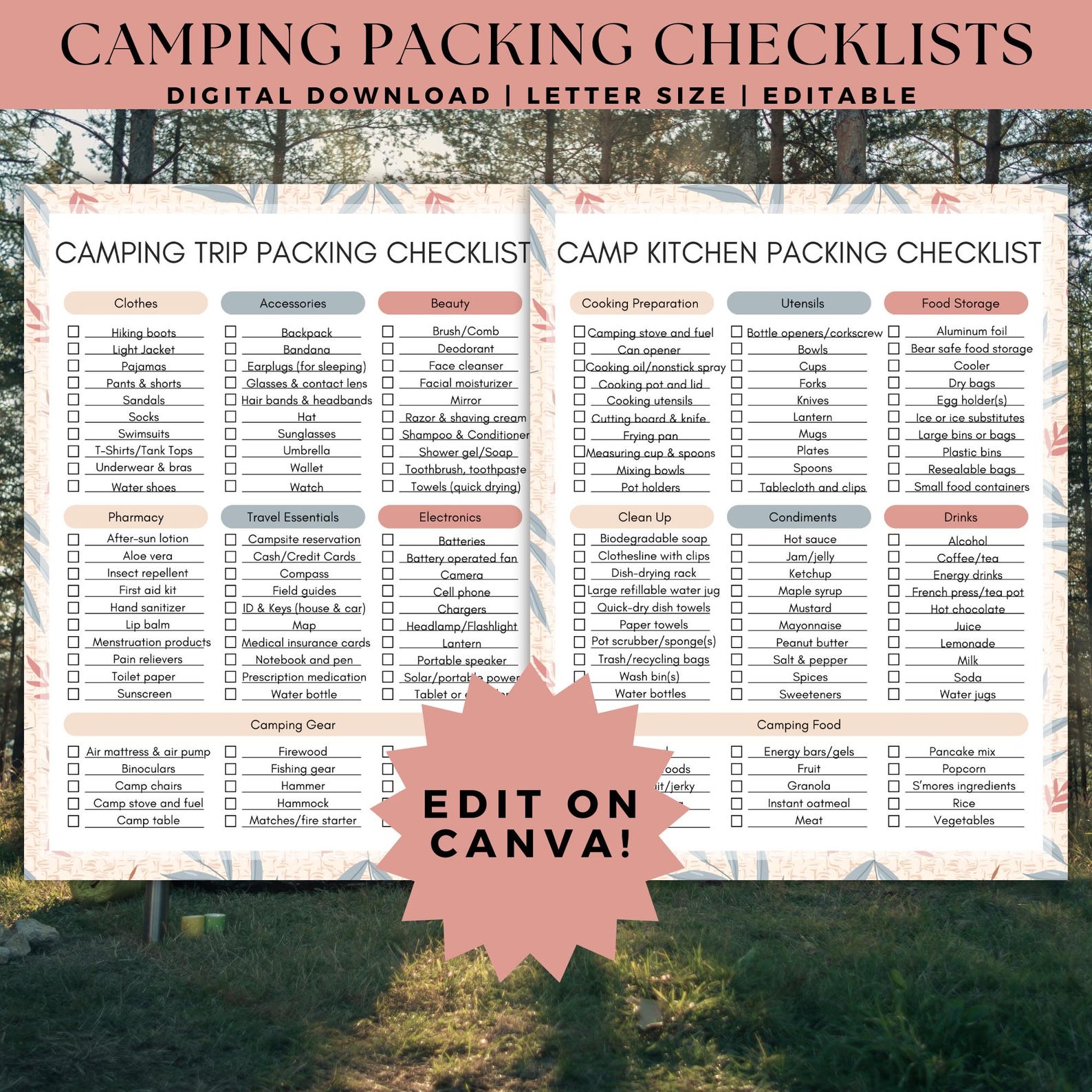 Editable Camping Essentials Checklist Minimalist, Camping Packing ...