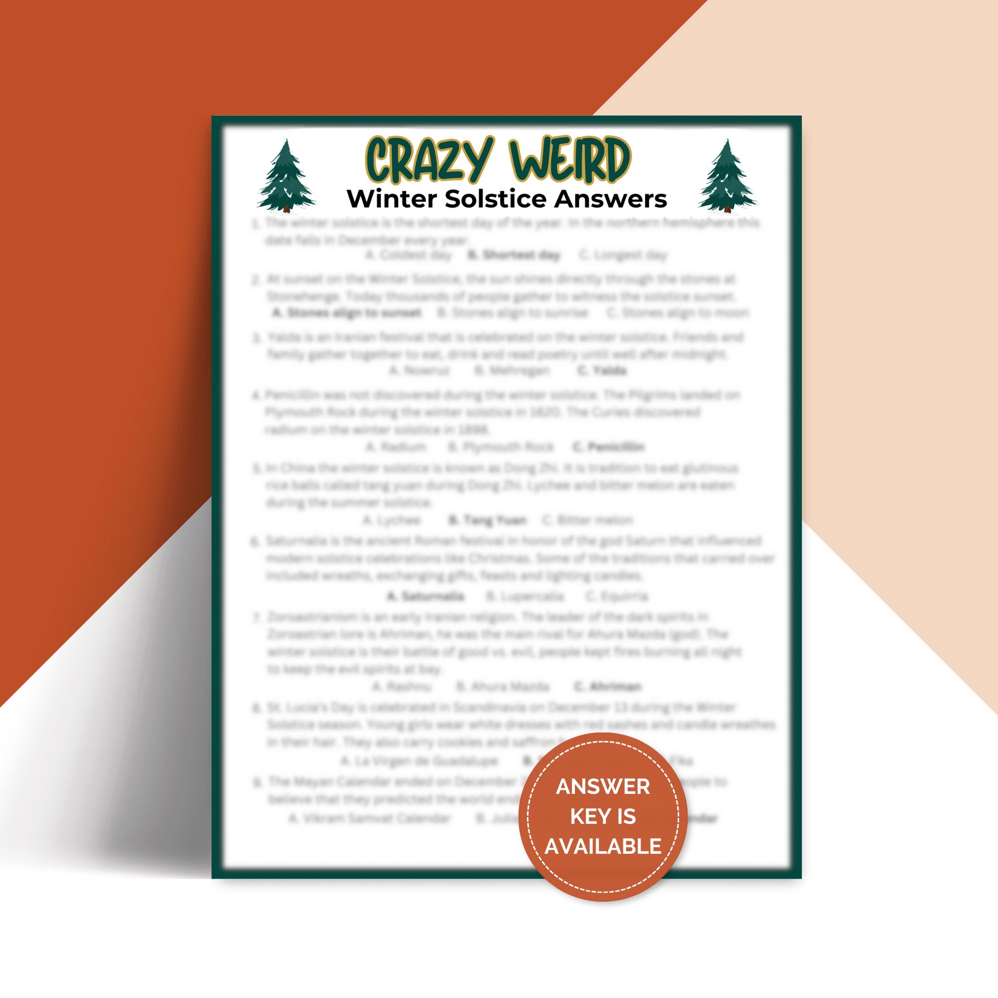 Printable Crazy Weird Winter Solstice Trivia Game, Pub Trivia ...