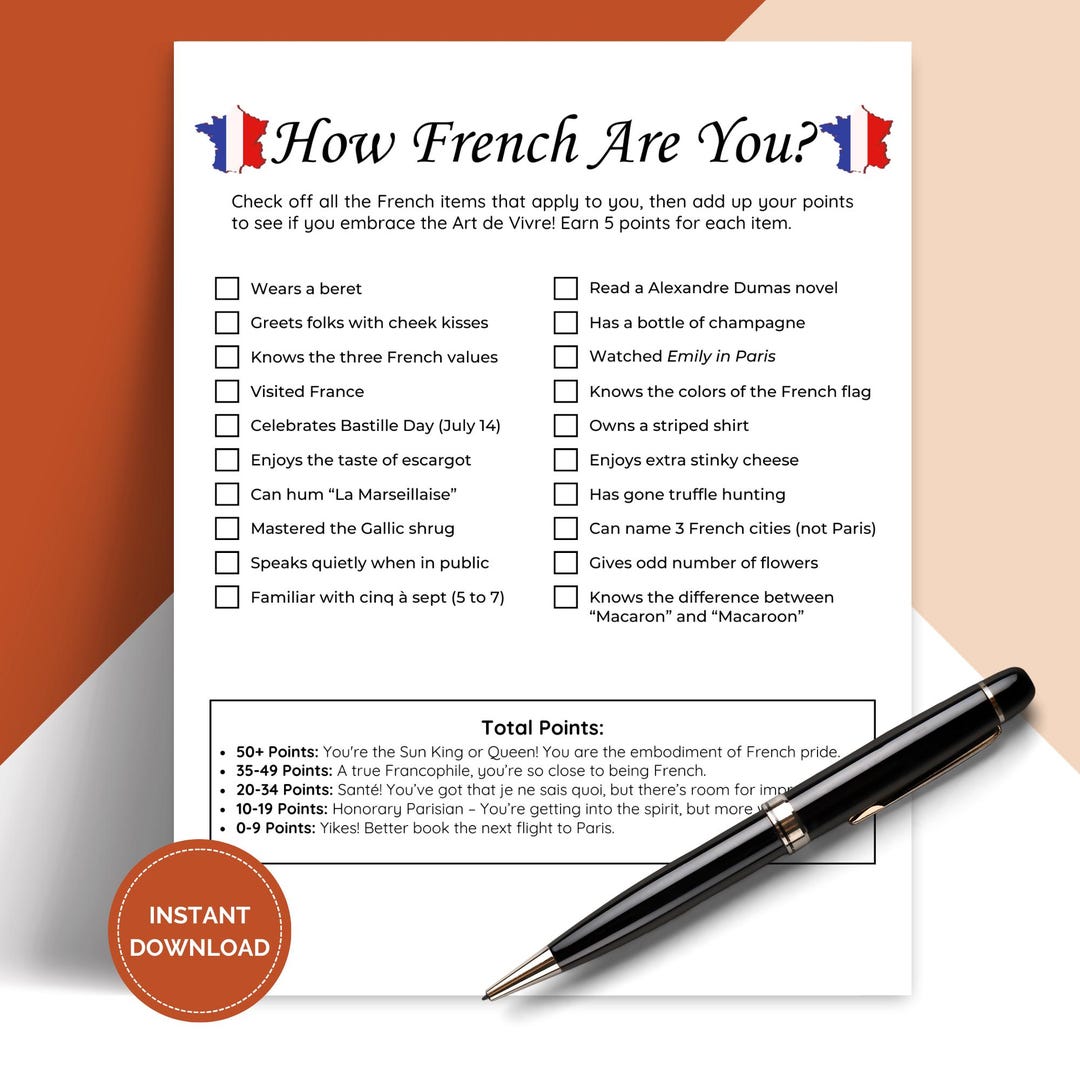 Funny How French Are You Icebreaker Game Printable for Bastille Day - Etsy