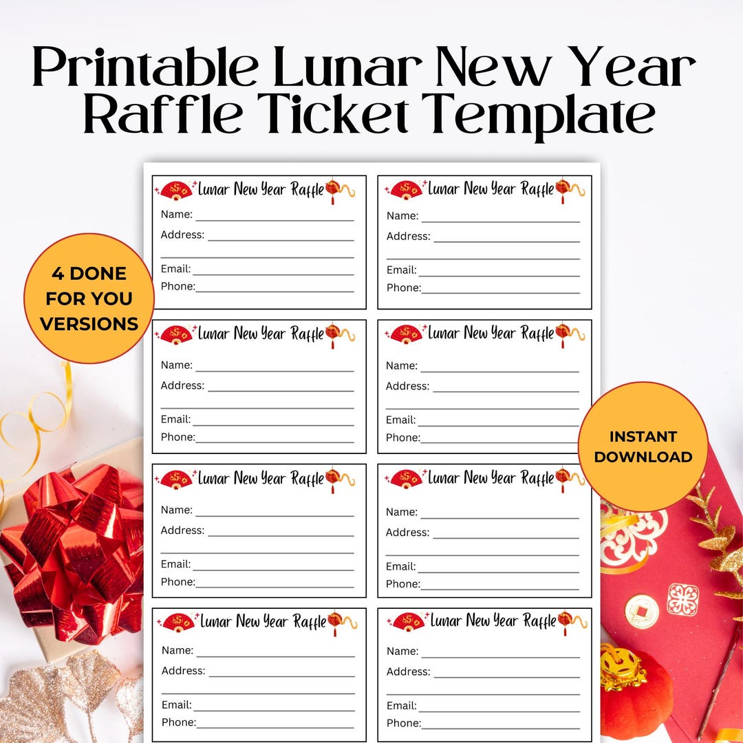 Printable Lunar New Year Raffle Tickets, Chinese New Year Fundraising ...