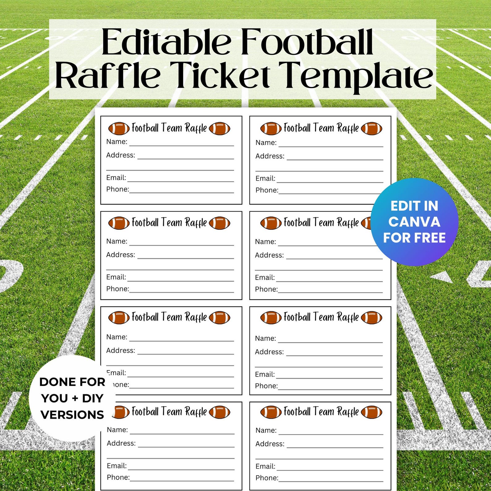 Editable Football Raffle Ticket Template, Fundraising Event, School PTO ...