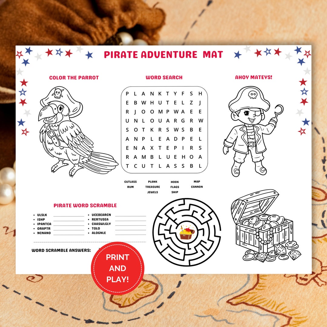 Printable Pirate Themed Paper Placemats, Summer Coloring Placemats - Etsy