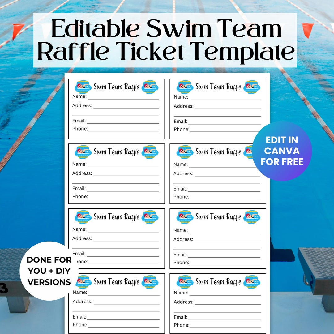 Editable Swim Team Raffle Ticket Template for Swim Moms, Water Polo ...