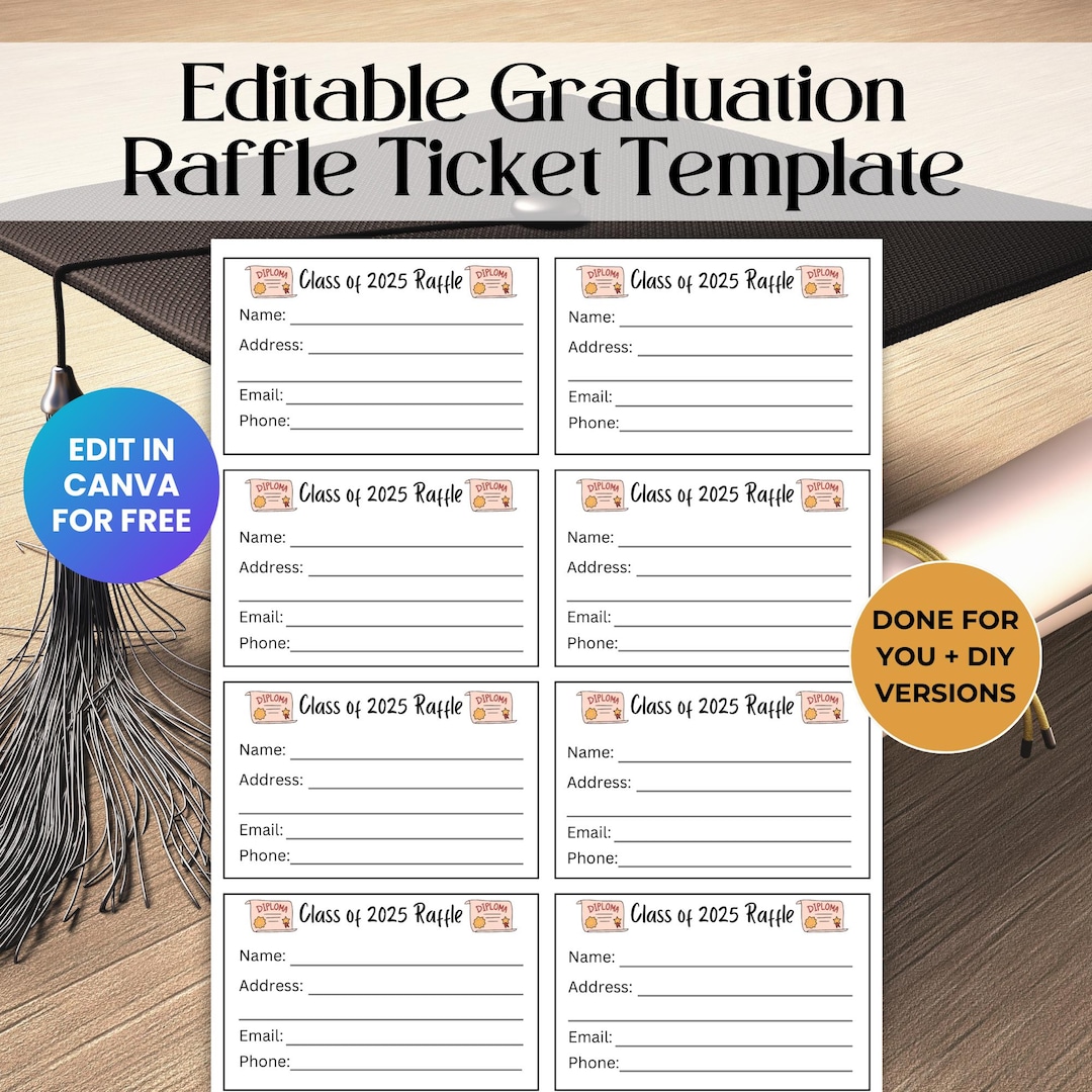 Editable Graduation Fundraiser Raffle Ticket Template, High School or ...