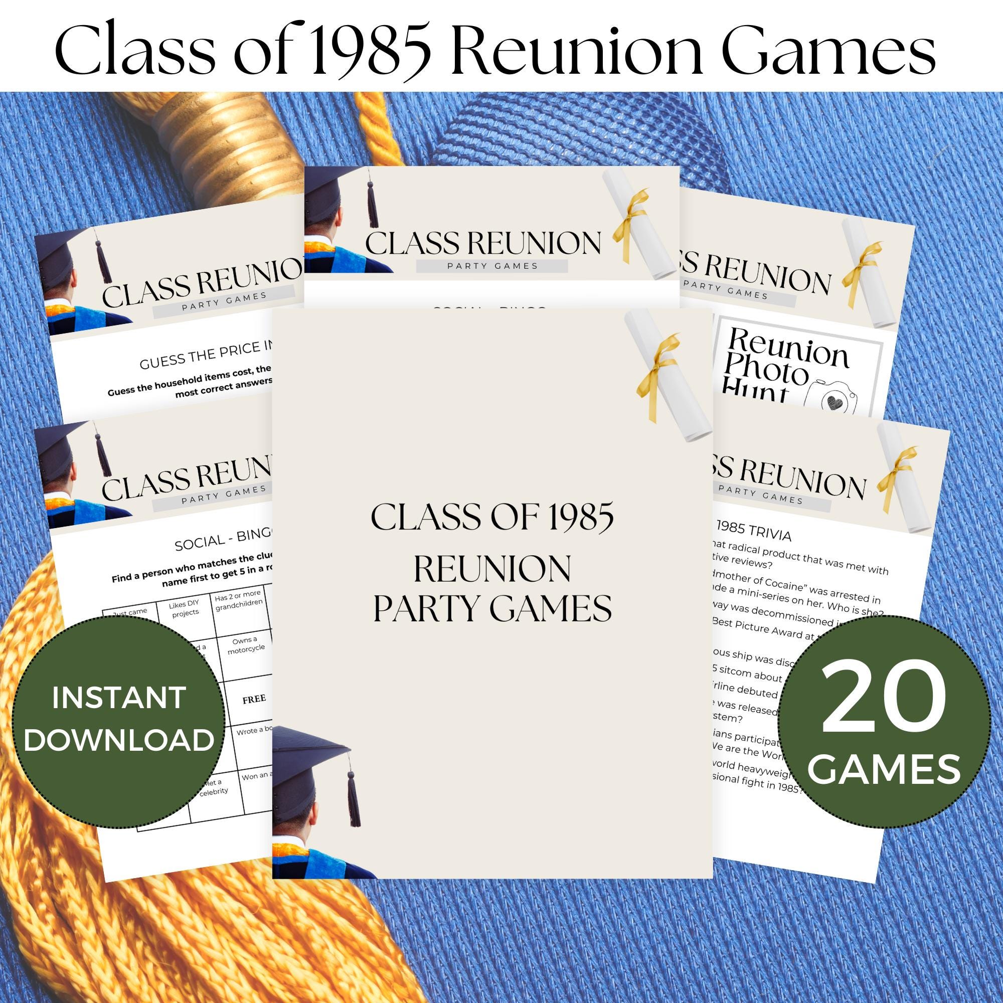 Printable Class of 1985 Class Reunion Games Bundle, High School Reunion ...