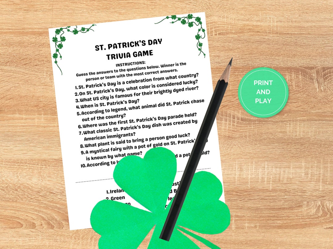 Printable St Patrick's Day Trivia Game Questions, St Patricks Activity ...