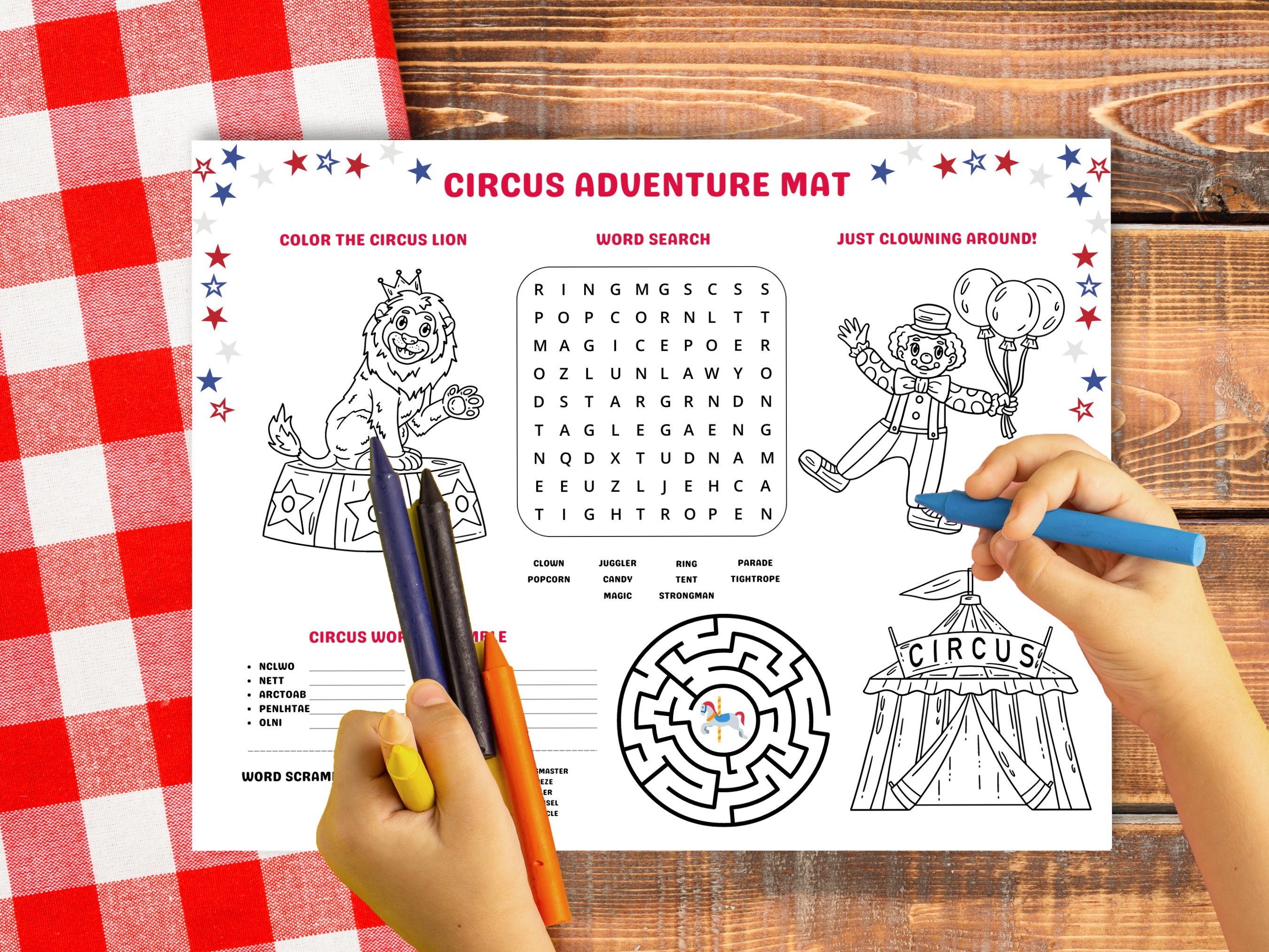 Printable Circus Themed Paper Placemats, Coloring Placemats, Perfect ...