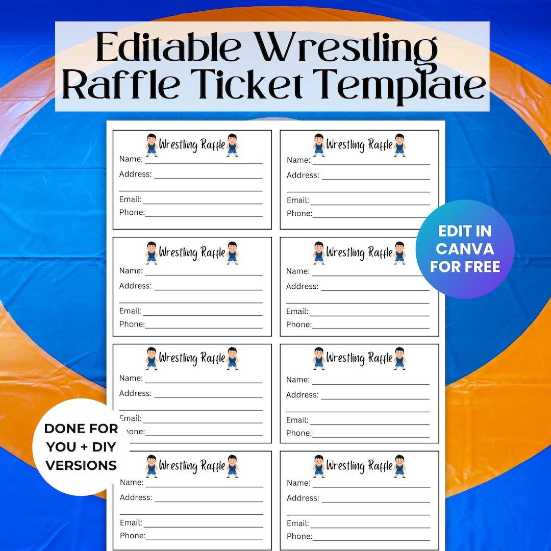 Editable Wrestling Raffle Ticket Template, Fundraising Event, School ...