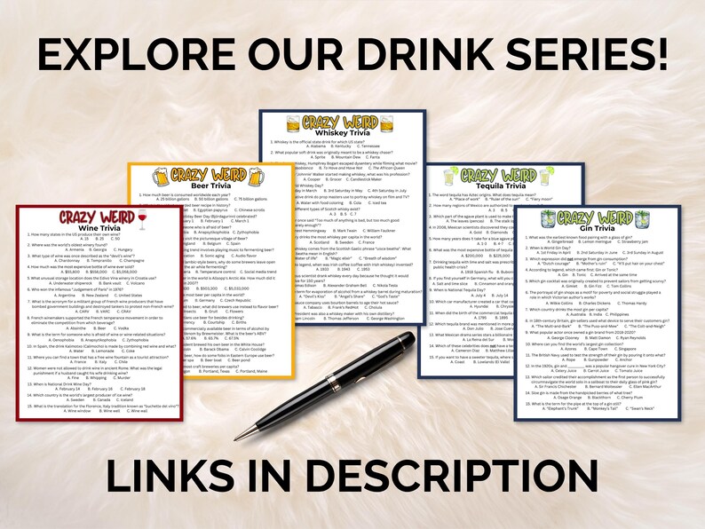 Printable Crazy Weird Gin Trivia Game, Pub Trivia, Icebreaker Games for ...