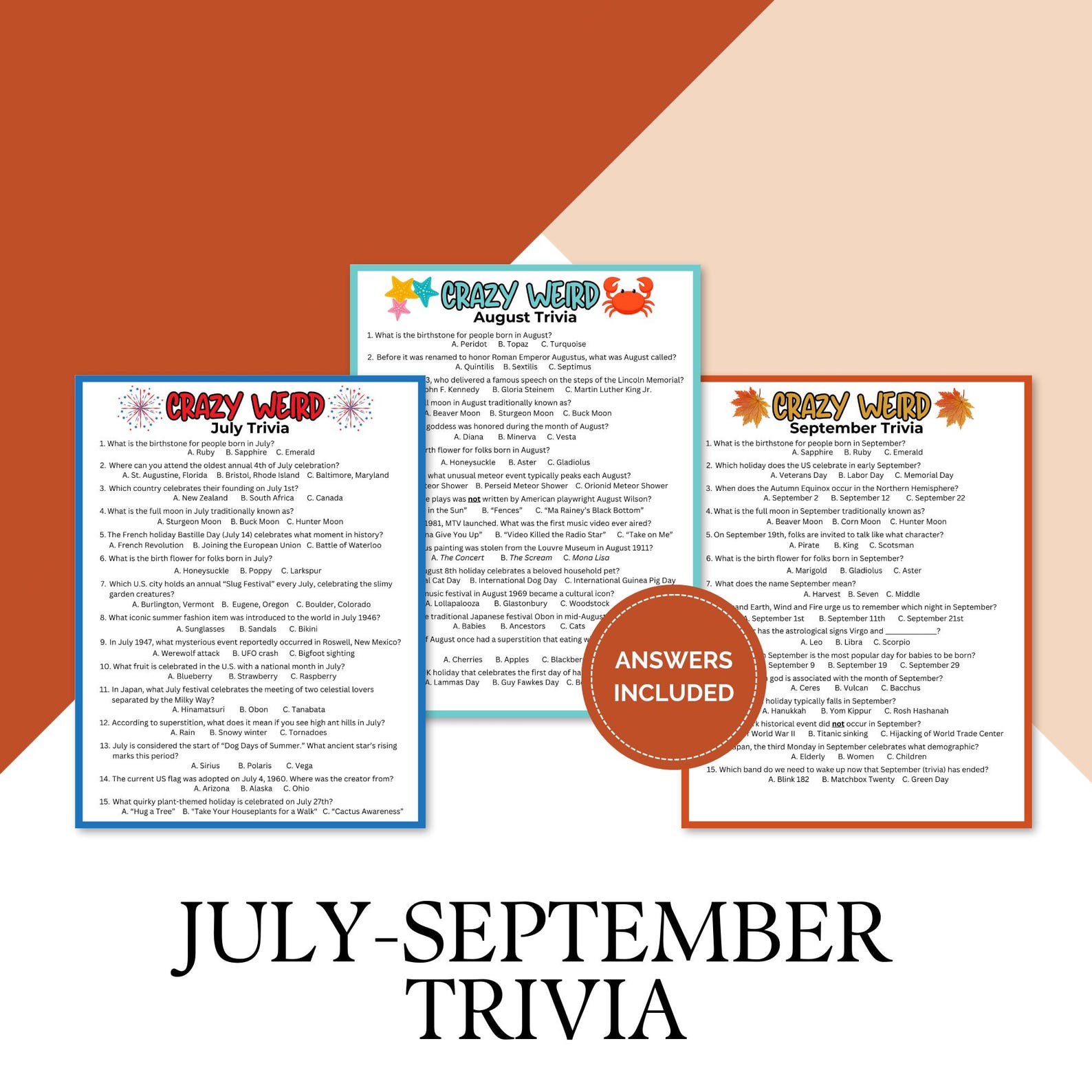Printable Crazy Weird Year Monthly Trivia Game Bundle, Pub Trivia ...