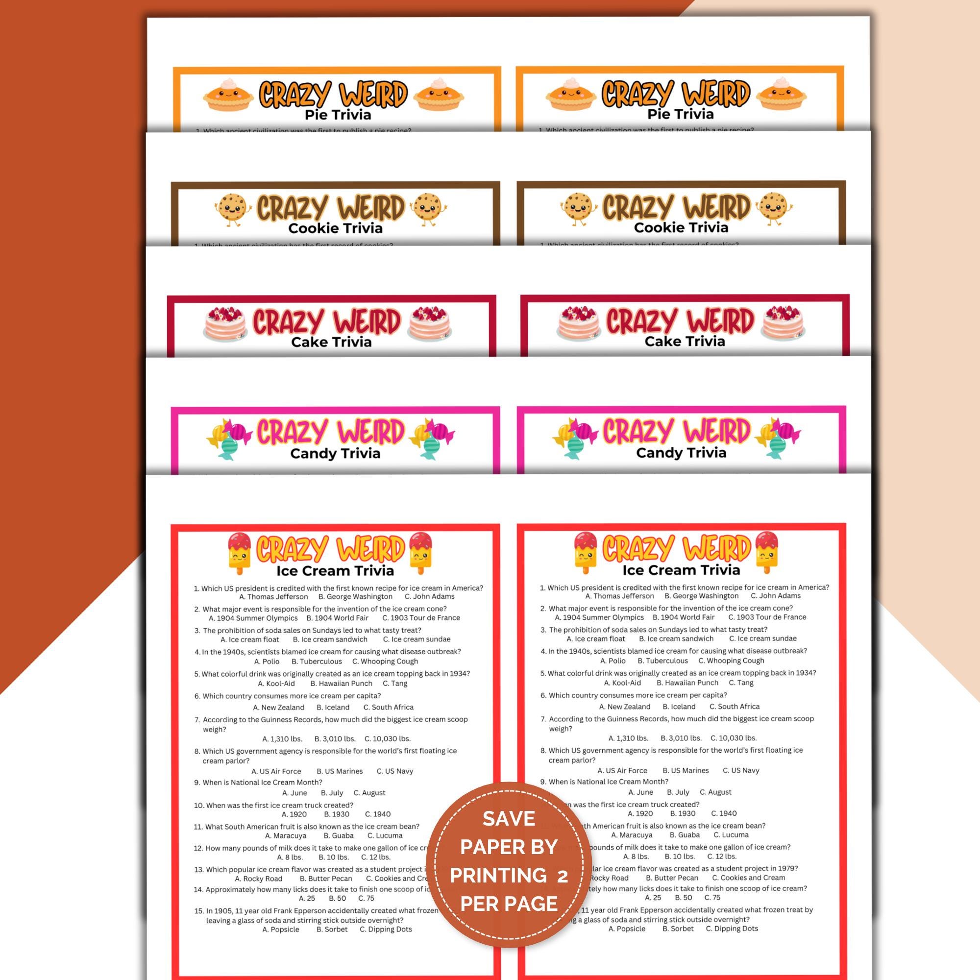 Printable Crazy Weird Dessert Trivia Game Bundle, Pub Trivia Night ...