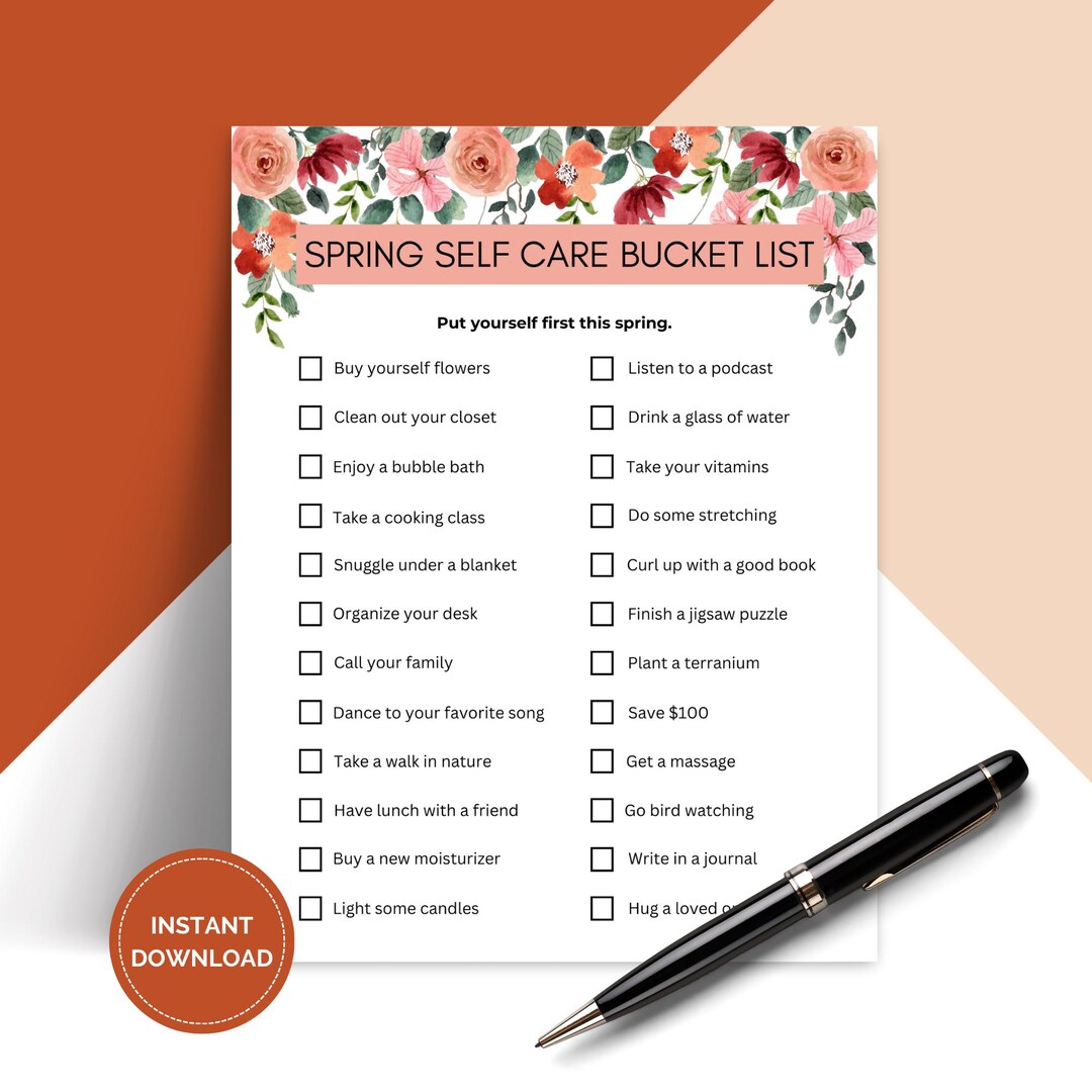 Printable Spring Self Care Bucket List Ideas, Spring Checklist, Hello ...