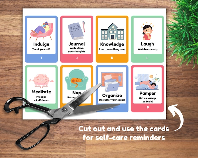 Printable A-Z Self Care Flashcards for Kids or Adults, Wellness ...