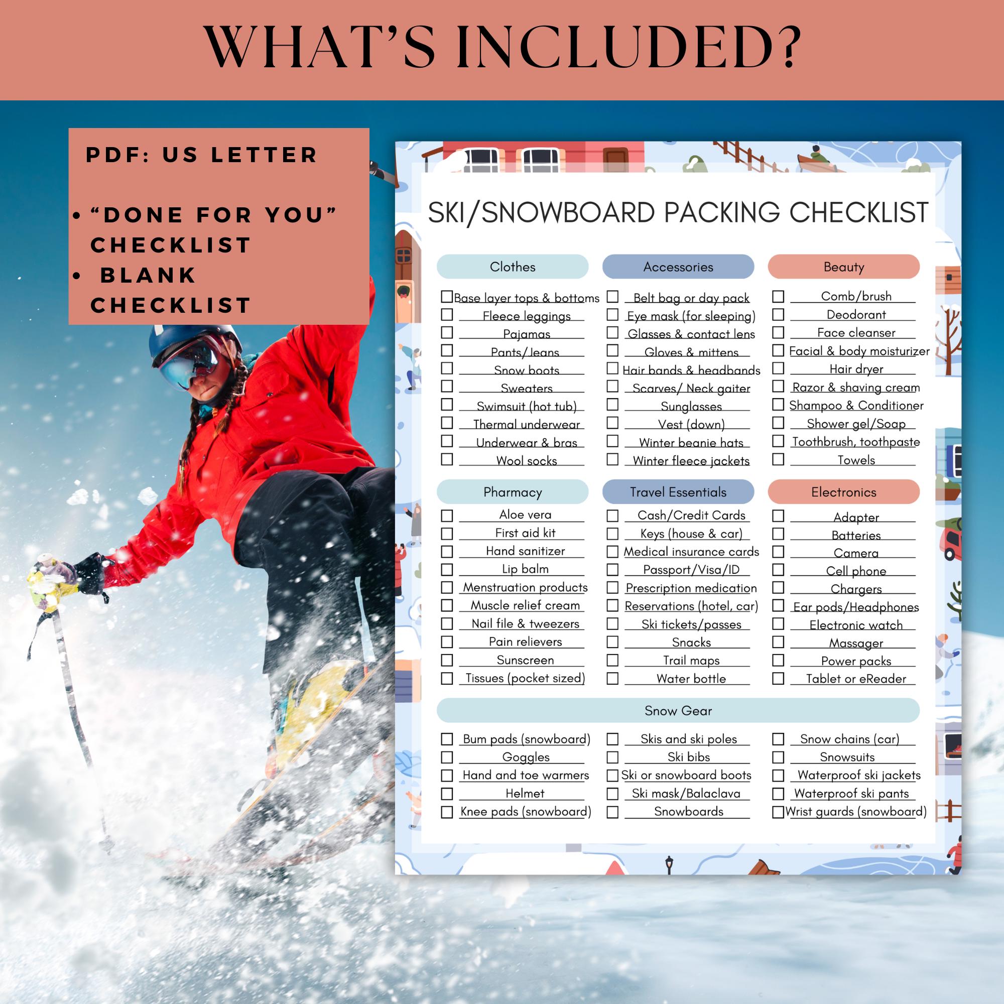 Printable Winter Ski and Snowboard Travel Checklist for All Your Travel ...