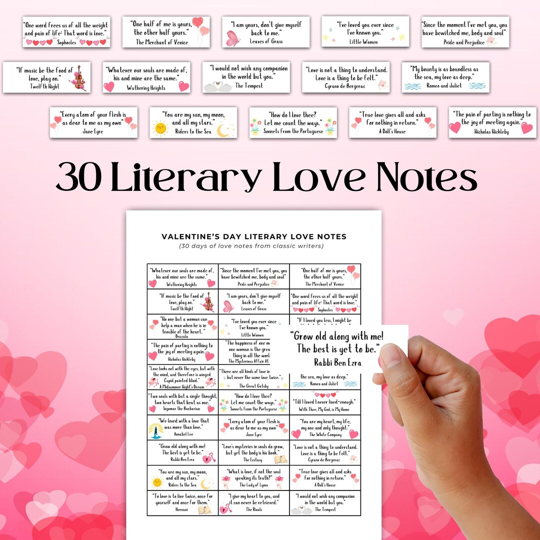 Printable Literary Mini Love Notes for Valentines Day, 30 Days of ...