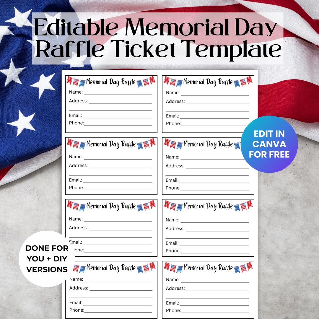 Editable Memorial Day Raffle Ticket Template, Fundraising Event, School ...
