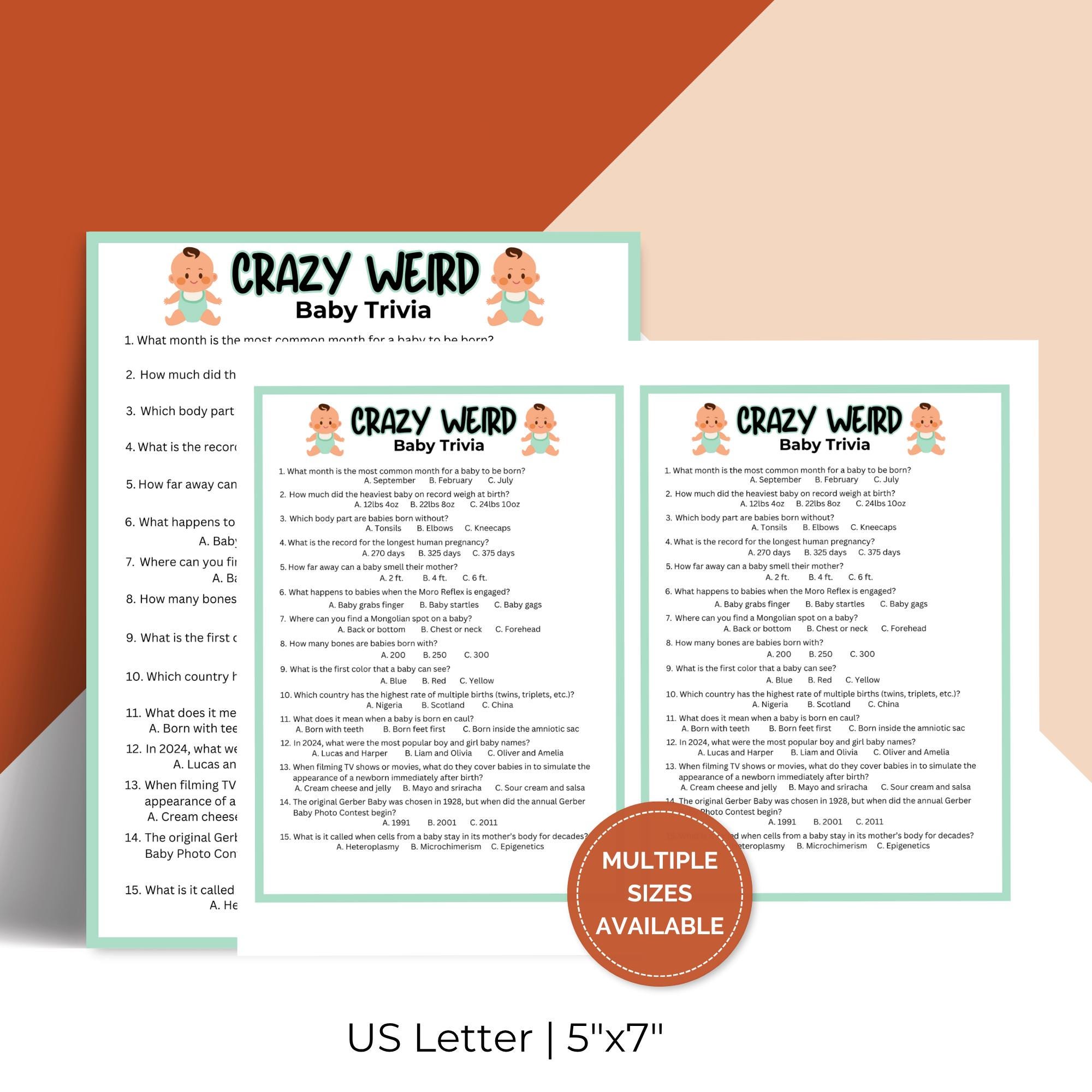 Printable Crazy Weird Baby Trivia Game, Funny Icebreaker Game for Baby ...