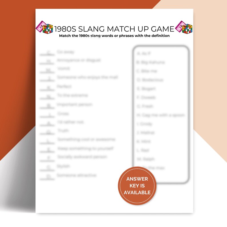 Printable 1980s Slang Match up Game, Decades Trivia Icebreaker Activity ...