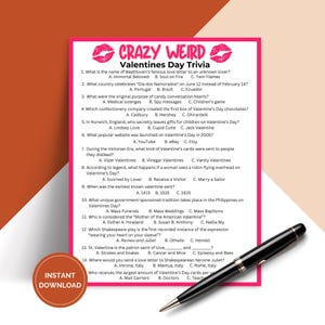 Printable Crazy Weird Valentines Day Trivia Game, Pub Trivia, Icebreaker Games TRIV02 - Etsy