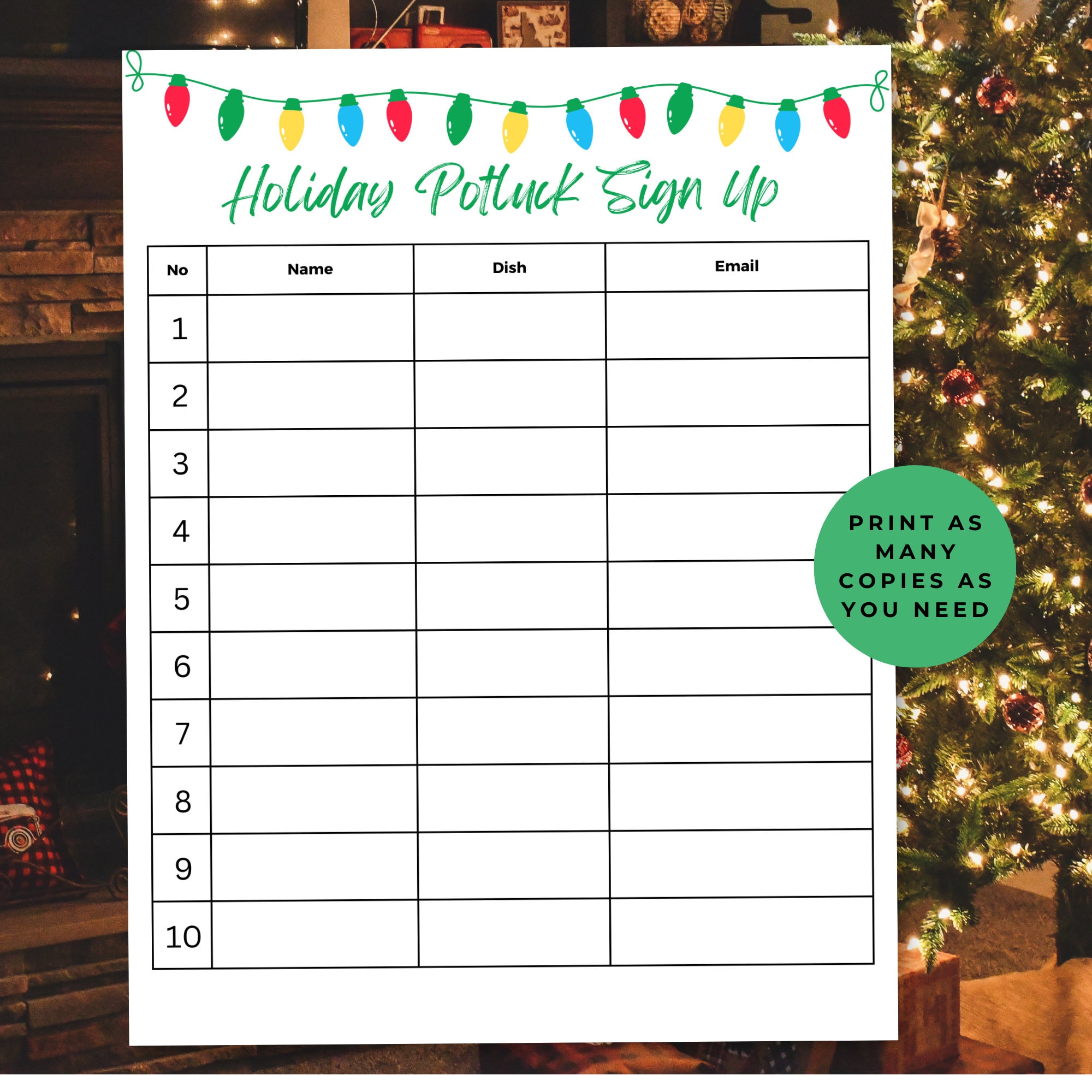 Printable Holiday Potluck Sign up Sheet, Christmas Party Sign up Sheets ...