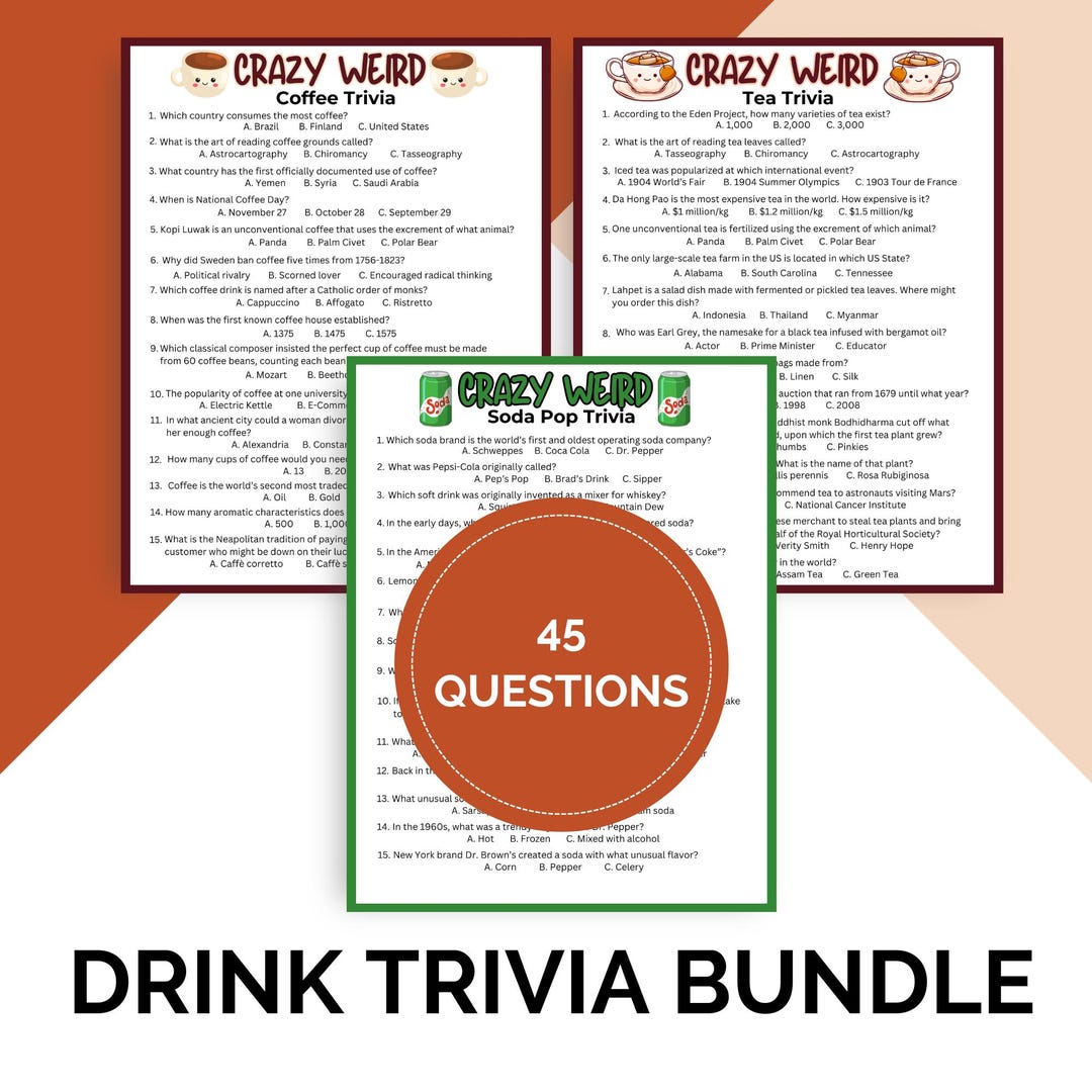 Printable Crazy Weird Nonalcoholic Drink Trivia Game Bundle, Pub Trivia ...