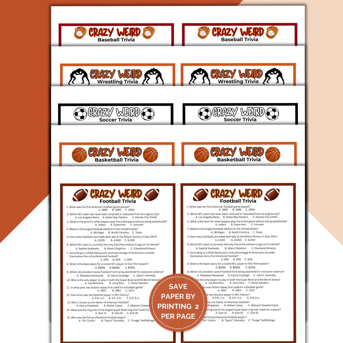 Printable Crazy Weird Sports Trivia Game Bundle, Pub Trivia Night ...