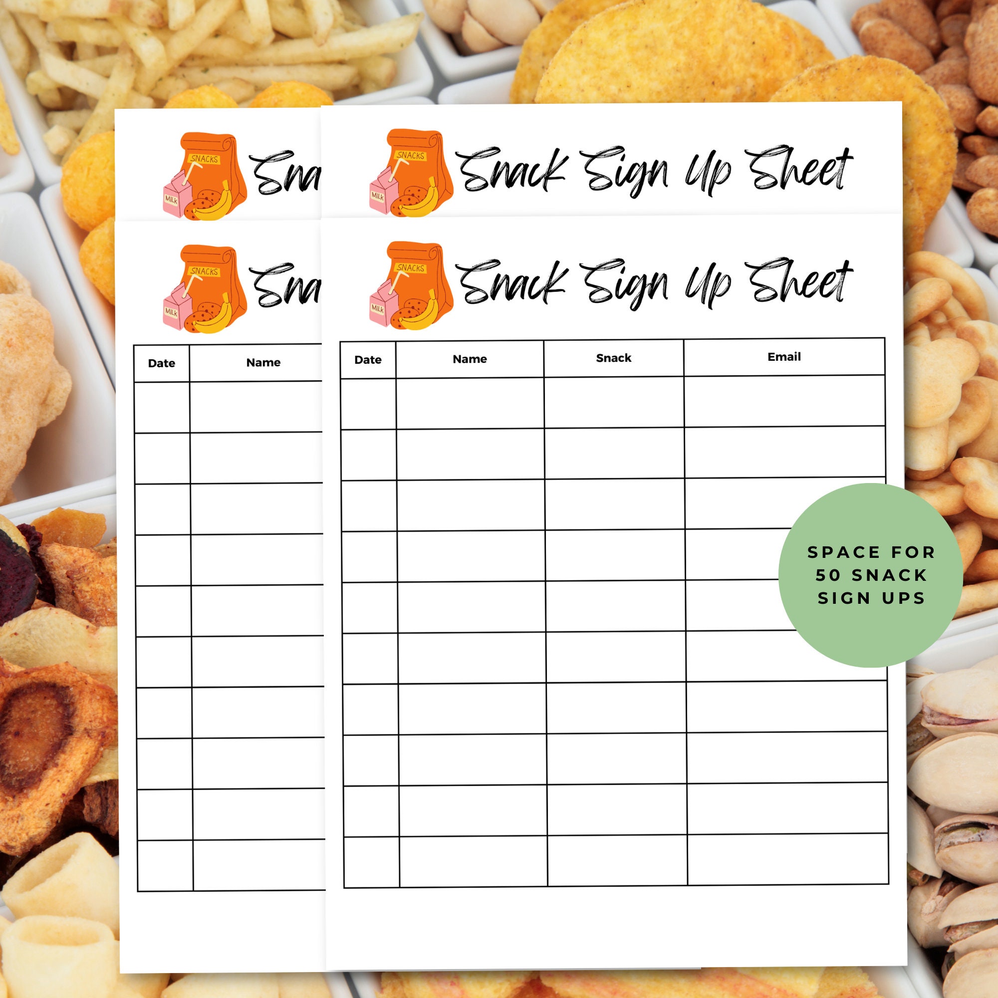 Printable Snack Sign up Sheet - Perfect for PTA Volunteers, Sports ...