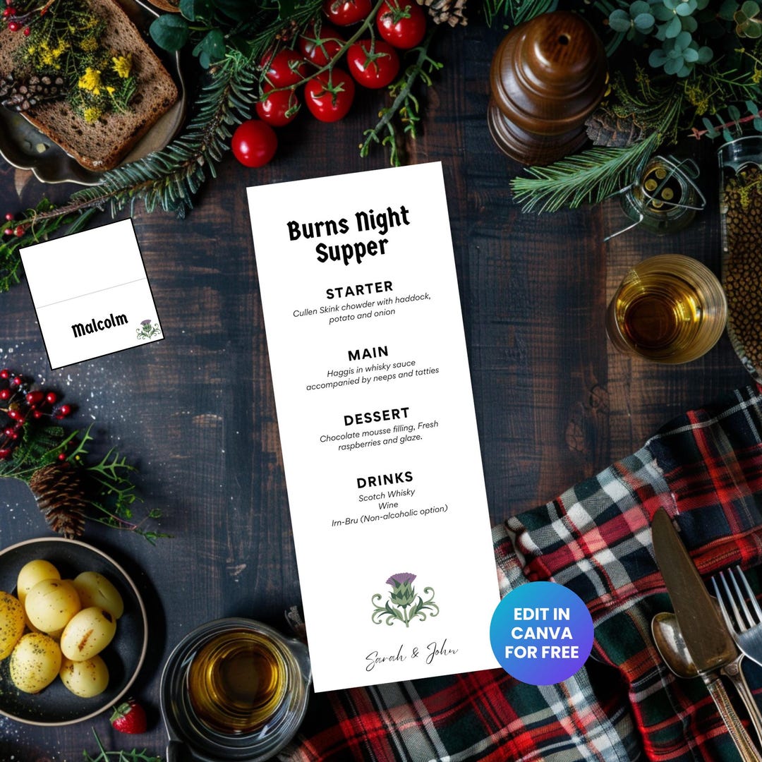 Editable Robert Burns Night Supper Kit With Menu Card Template and ...