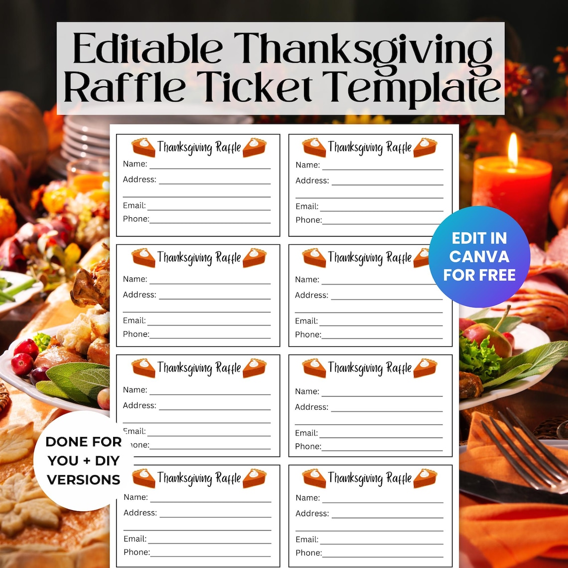Editable Thanksgiving Raffle Ticket Template, Fundraising Event, School ...