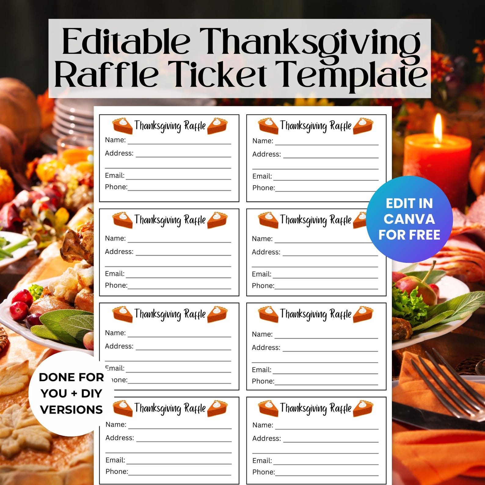 Editable Thanksgiving Raffle Ticket Template, Fundraising Event, School ...