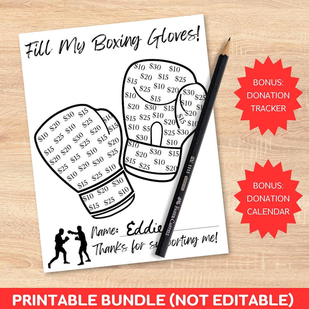 Printable Boxing Fundraising Bundle: Fill My Boxing Gloves, Pick a Date ...