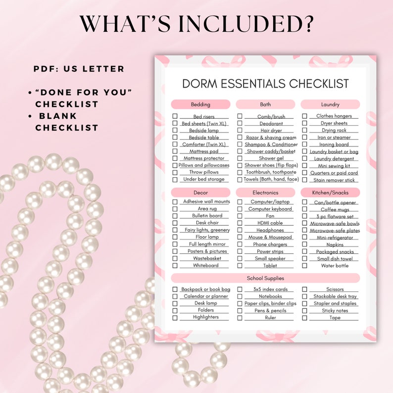 Printable Dorm Room Essentials Checklist - A Pink Bow Coquette ...
