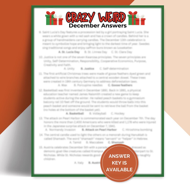 Printable Crazy Weird December Trivia Game, Pub Trivia Night, Office ...