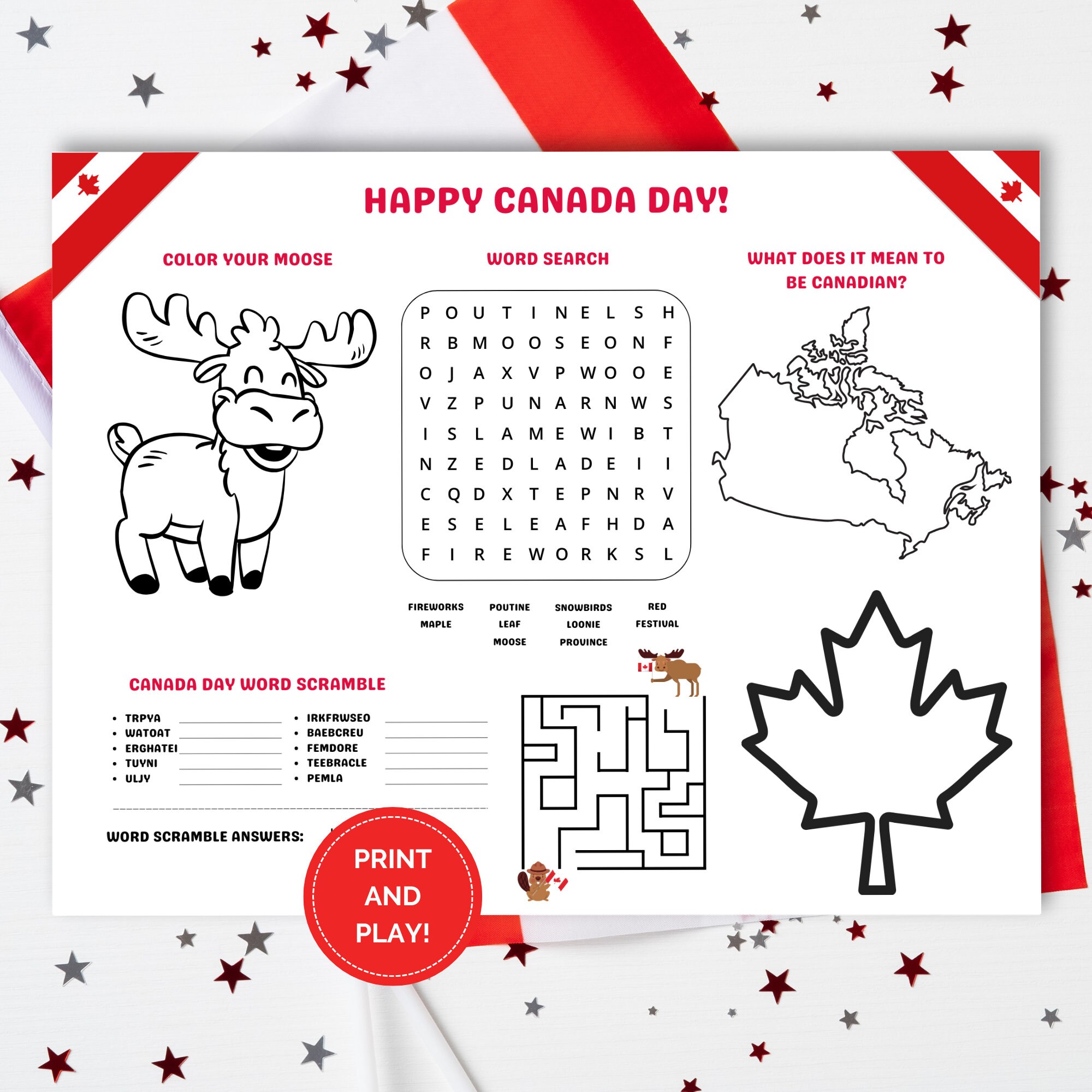 Printable Canada Day Activity Placemat, Canada Day Games, Kids Summer ...