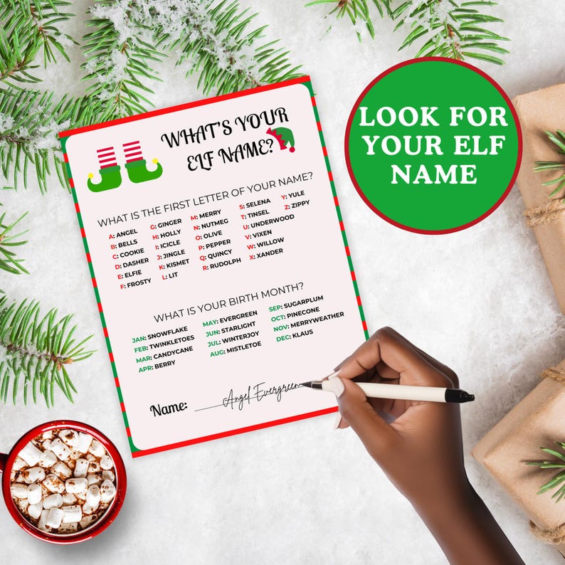 Printable What's Your Elf Name? Game, Holiday Party Games, Office ...