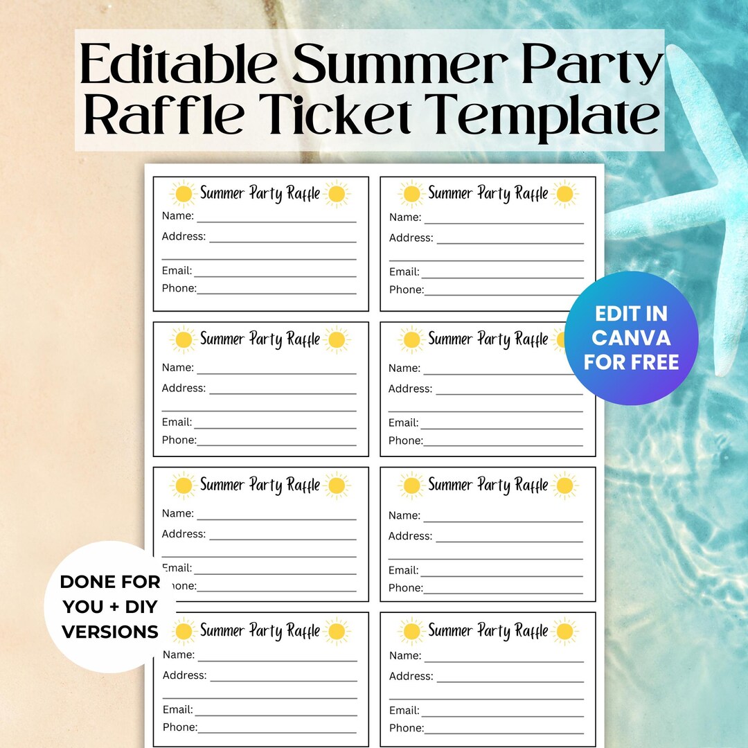 Editable Summer Party Raffle Ticket Template, Corporate Fundraising ...