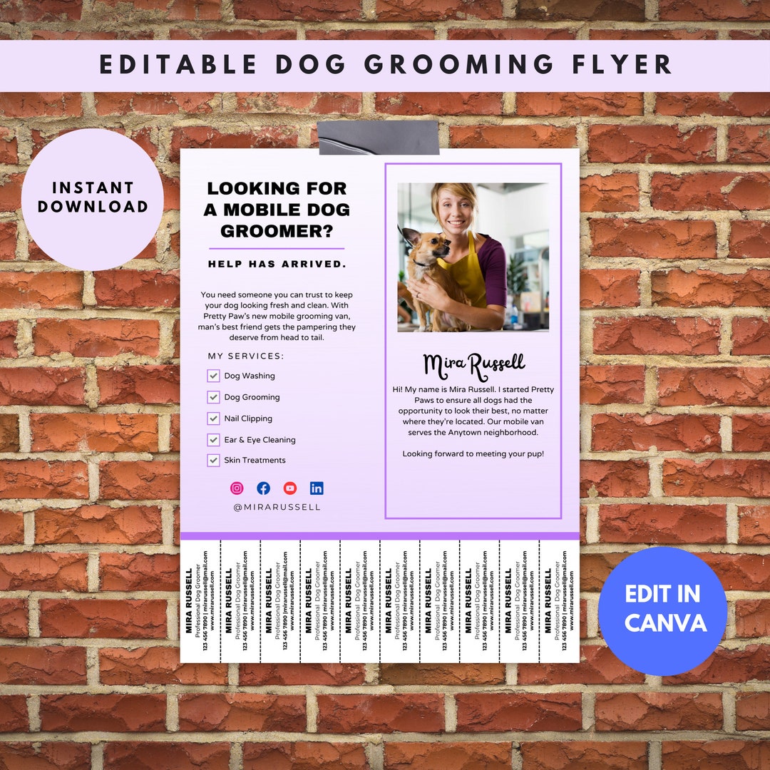 Editable Dog Grooming Tear off Flyer Template, Dog Grooming, Business ...