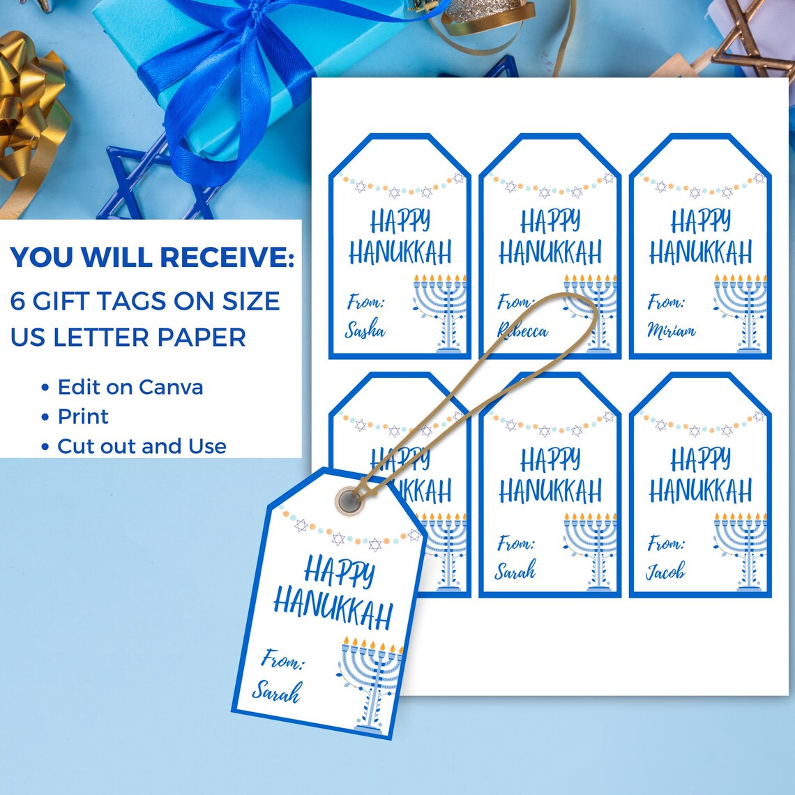 Editable Hanukkah Gift Tags for Hanukkah Party, Jewish Holiday Gifts ...