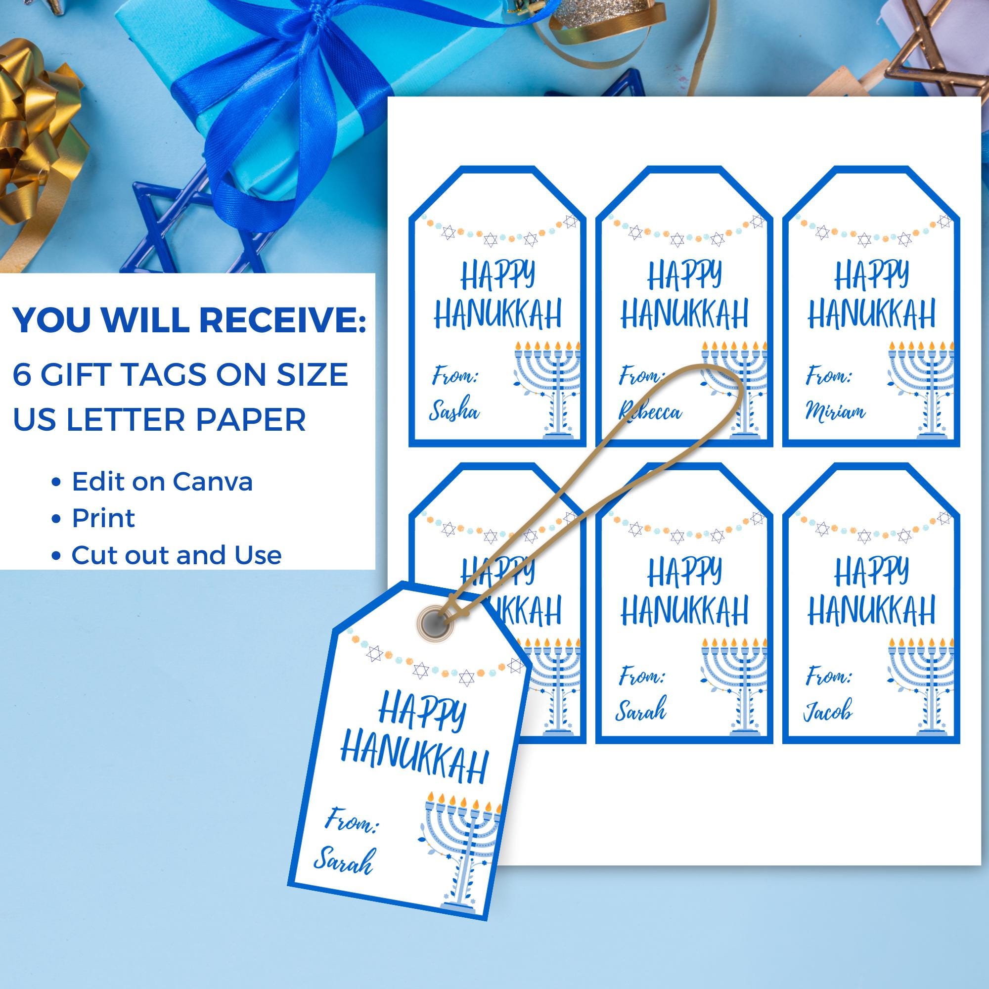 Editable Hanukkah Gift Tags for Hanukkah Party, Jewish Holiday Gifts ...