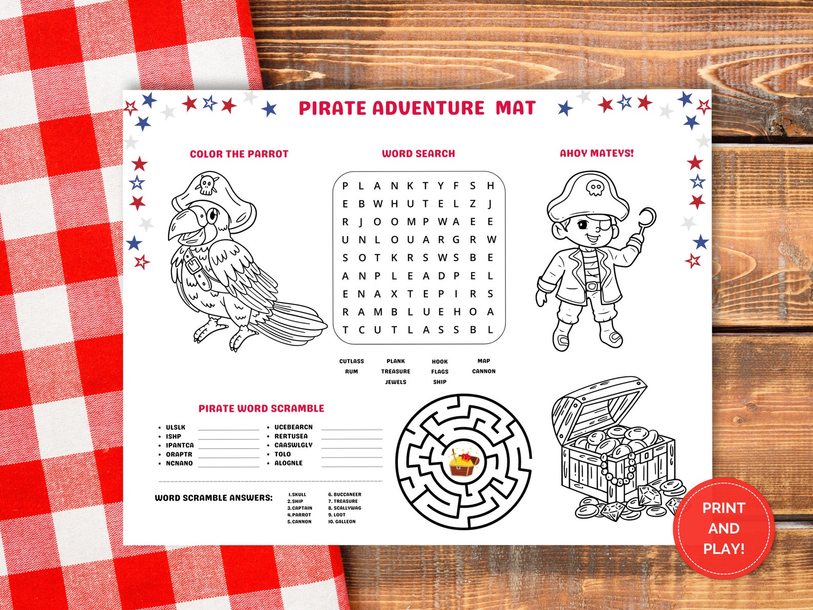 Printable Pirate Themed Paper Placemats, Summer Coloring Placemats - Etsy