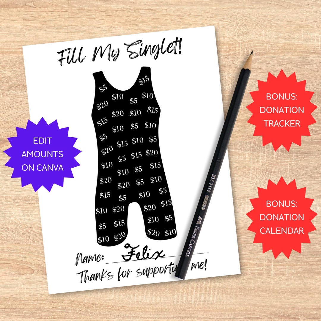 Editable Wrestling Fundraising Bundle: Fill My Singlet, Pick a Date ...