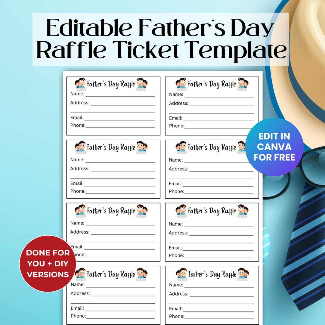Editable Fathers Day Raffle Ticket Template, Fundraising Event, School ...