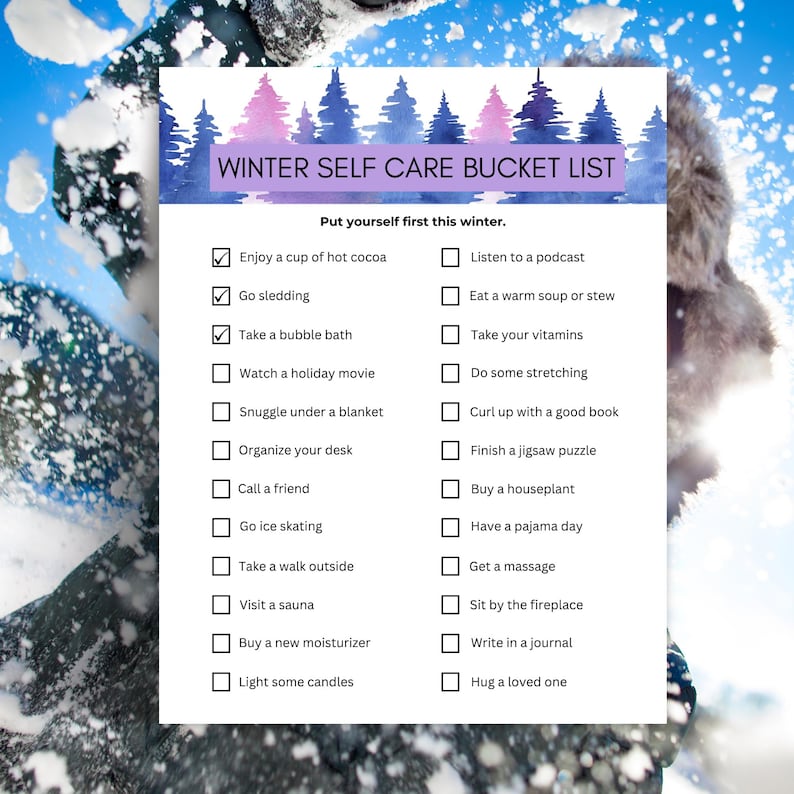 Printable Winter Self Care Bucket List, Winter Wellness Checklist - Etsy