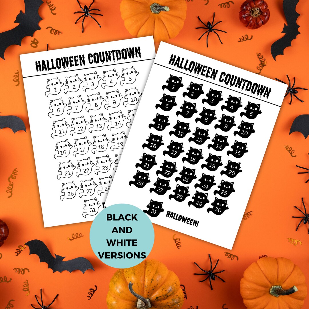 Printable Halloween Countdown Calendar: Cute Ghost Cat Halloween ...